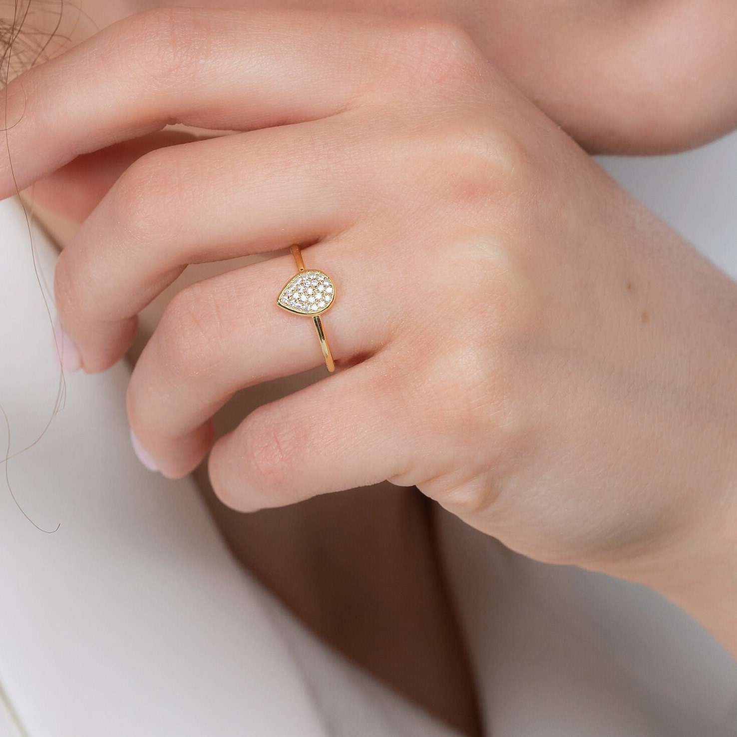 Pear Shaped Pave Ring by Sagittariusfinejwlrtear Drop Pave - Etsy