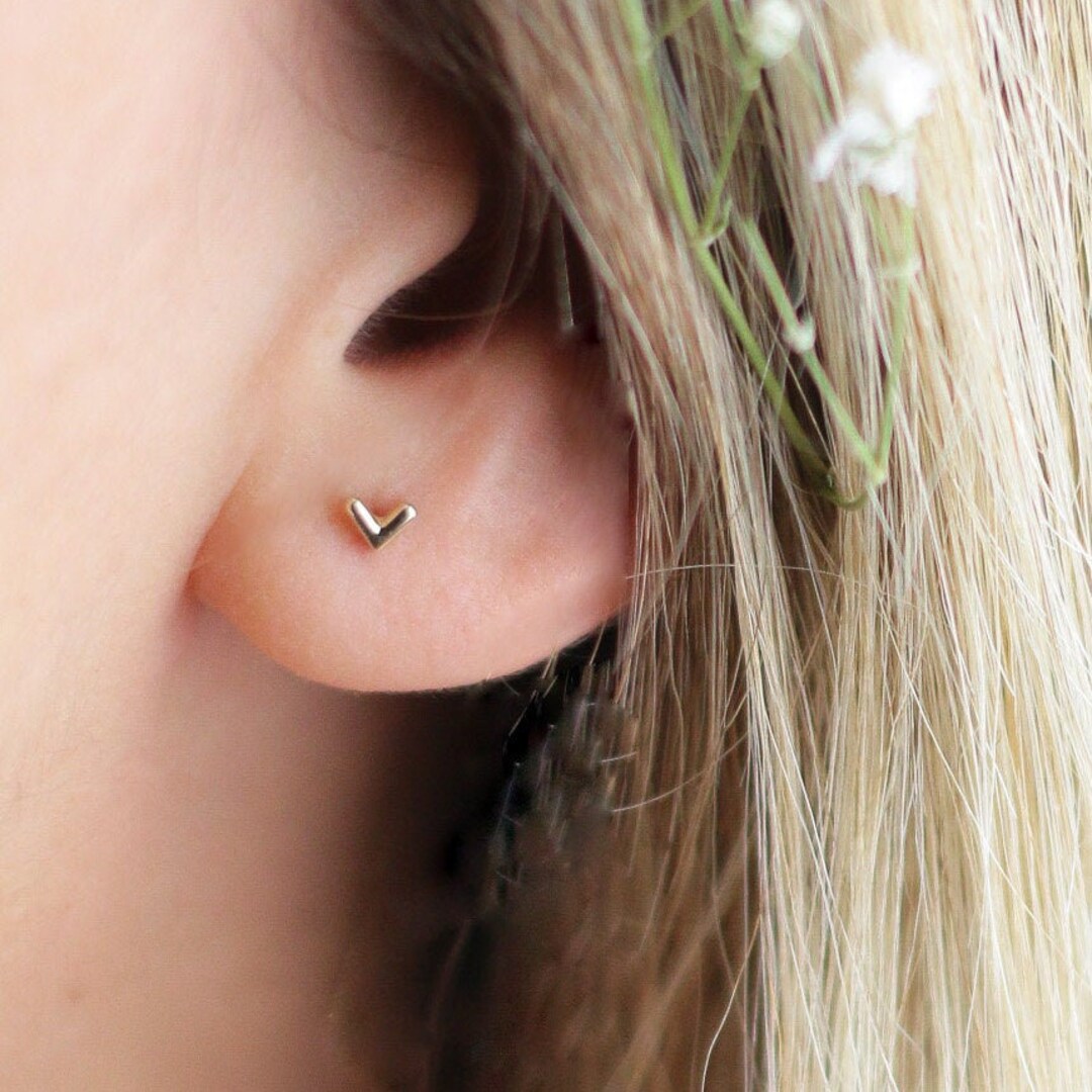 Solid Gold V Studs,tiny Geometric Earrings,small Stacking Earrings by ...