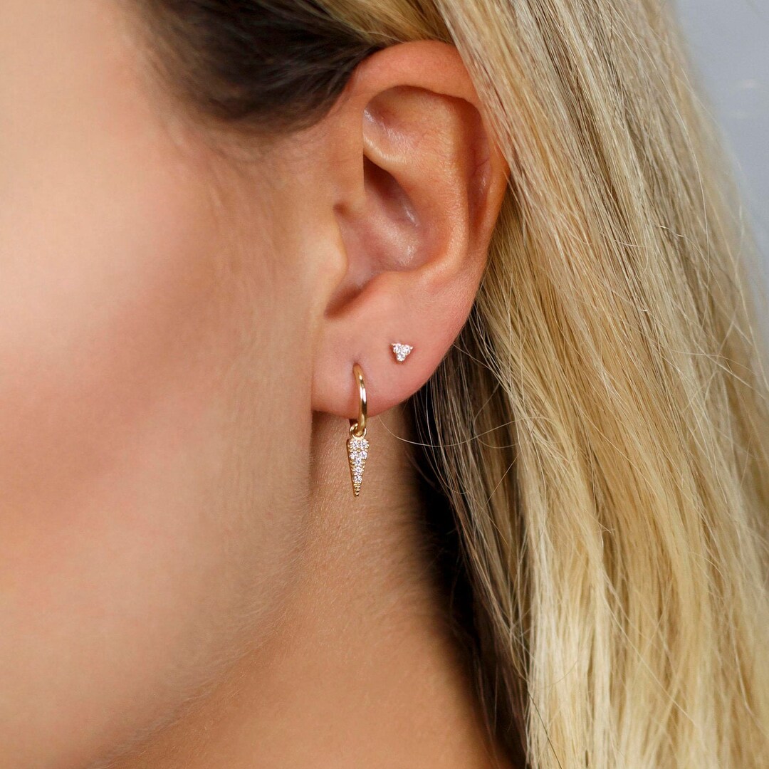Tiny Diamond Studs,mini Triangle Diamond Studs,three Diamond Studs ...