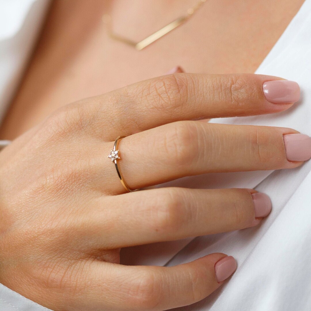 Dainty Star Ring With Brown Diamonds,tiny Gold Celestial Ring ...