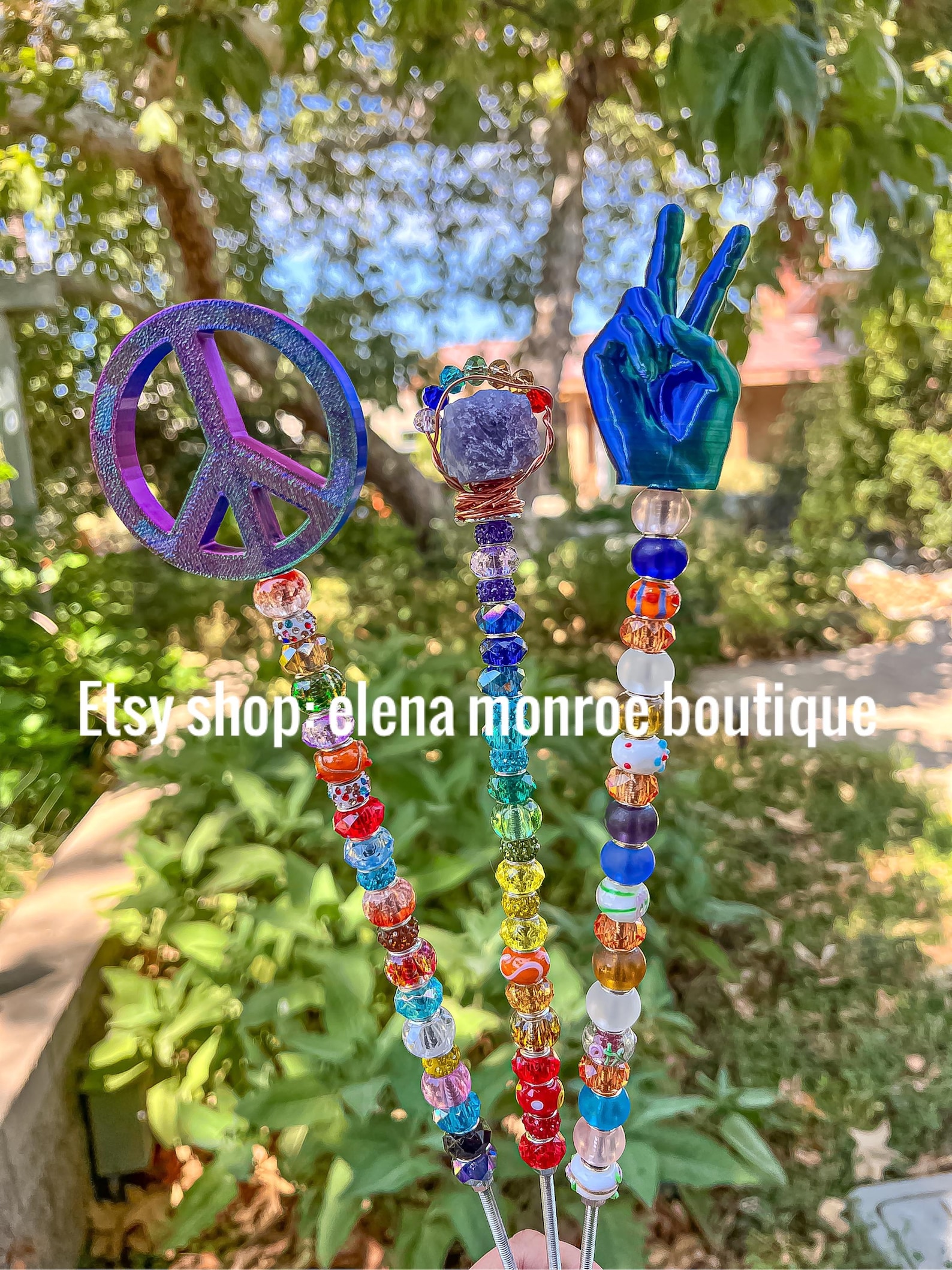 24 Inch, 15 Inch Peace and Balance Theme Glass Bead Garden Stake ...