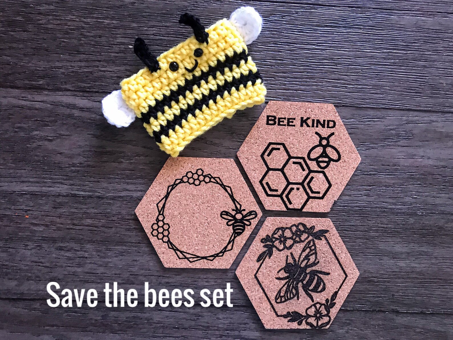 Bee Cozy and Bee Themed Coaster Set Crochet Bee Cozy Bee - Etsy
