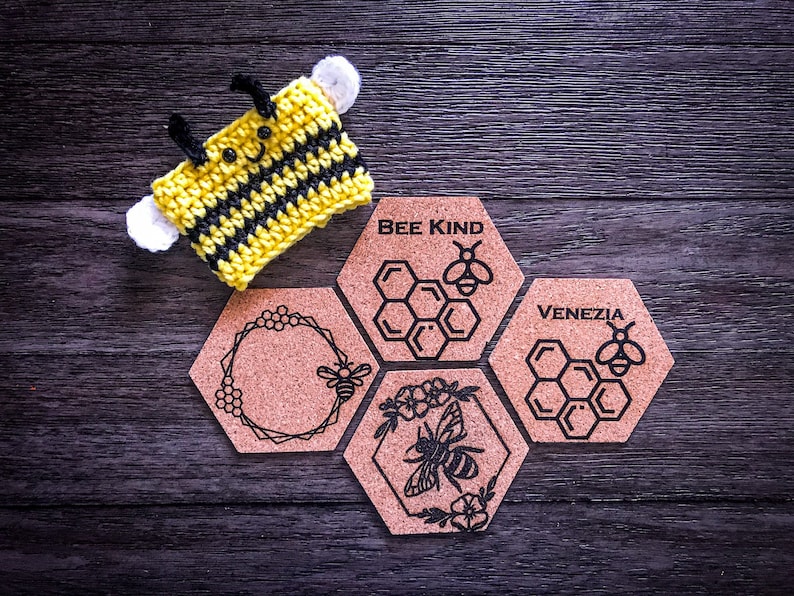 Bee Cozy and Bee Themed Coaster Set Crochet Bee Cozy Bee - Etsy