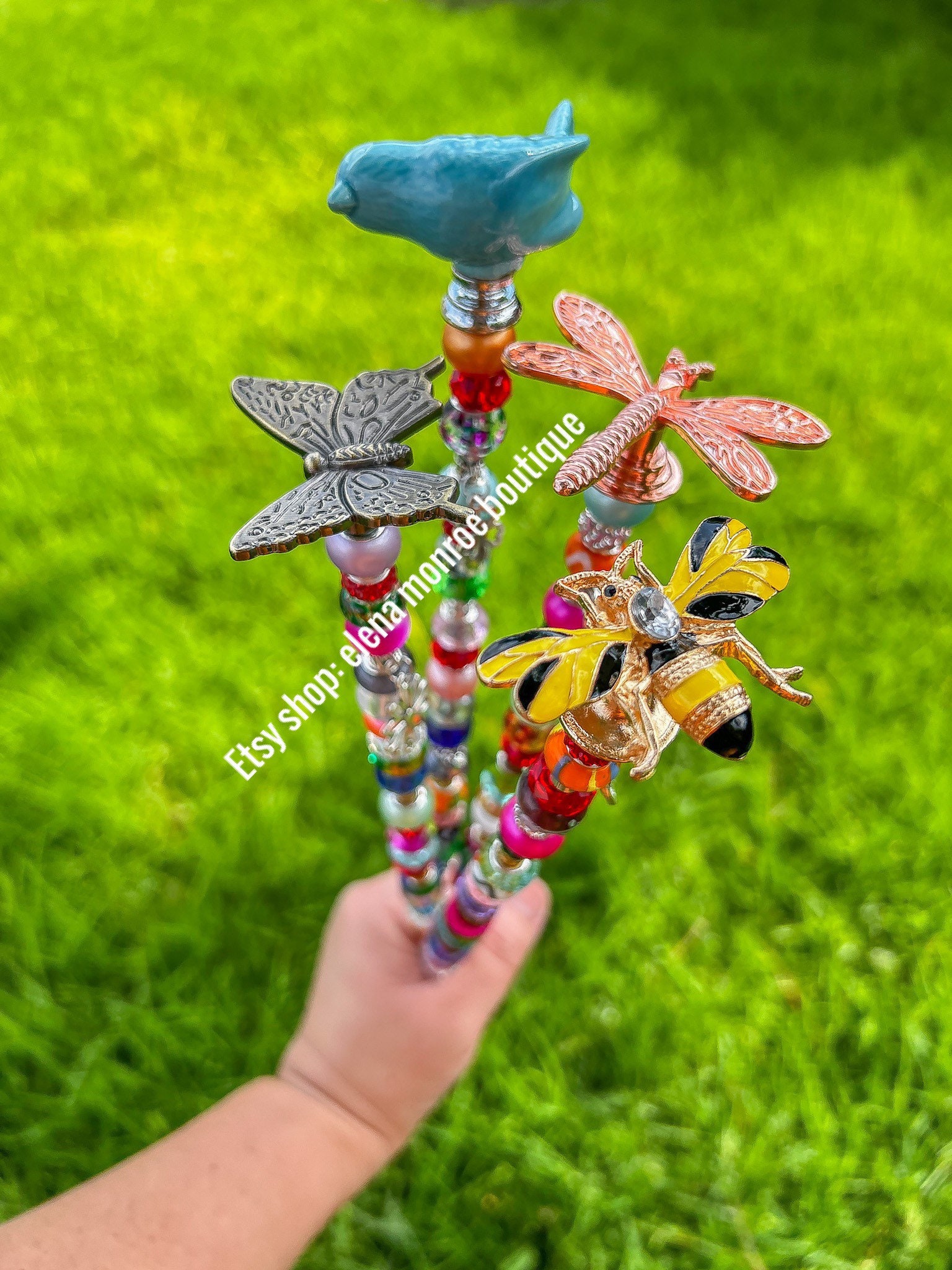 14inch Jeweled Dragonfly Stake, Fairy Garden Decor, Jewelry for Plants ...
