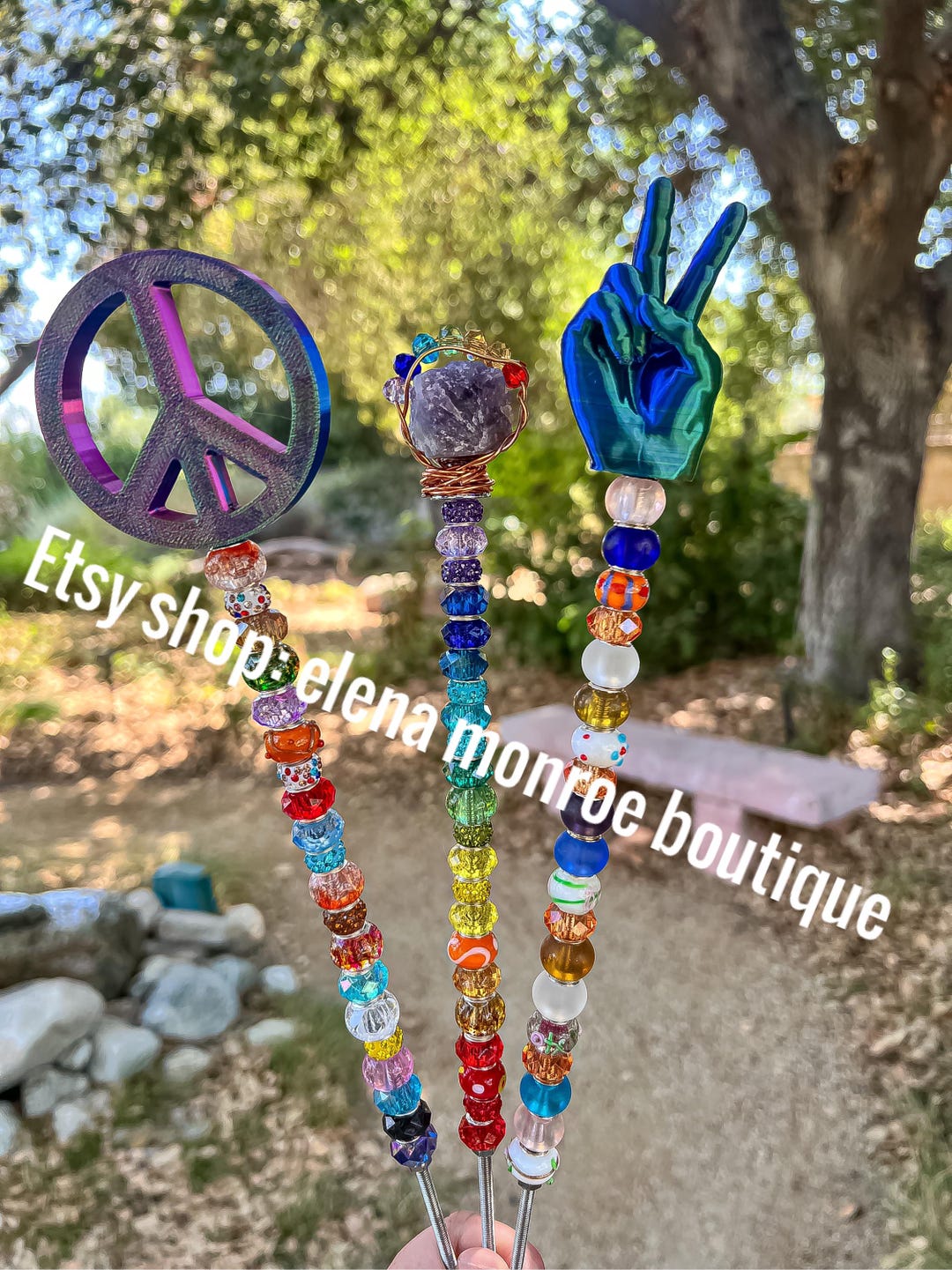15 Inch Peace and Balance Theme Glass Bead Garden Stakes, Chakra Theme ...