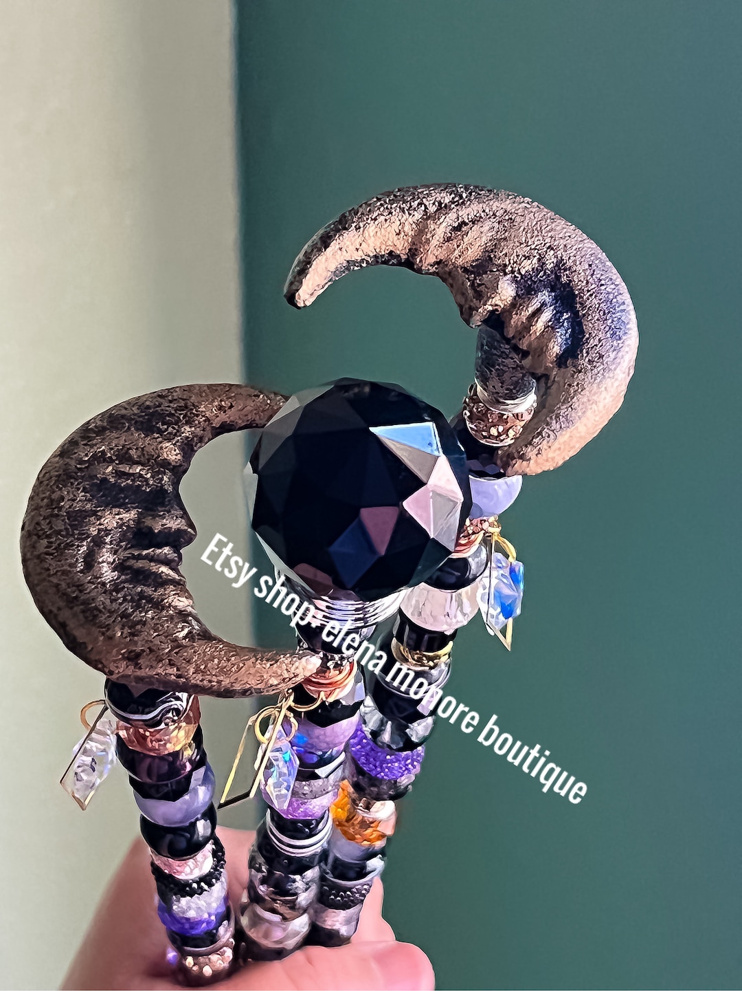 Moon Theme Garden Stake, Pagan Garden Decor, Glass Bead Fairy Stake ...