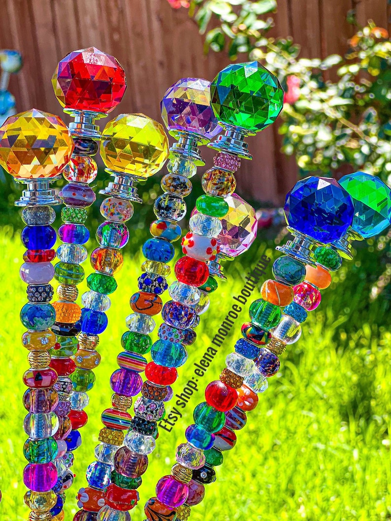 14 Inch Jeweled Garden Stake Planter Stake Round Prism - Etsy