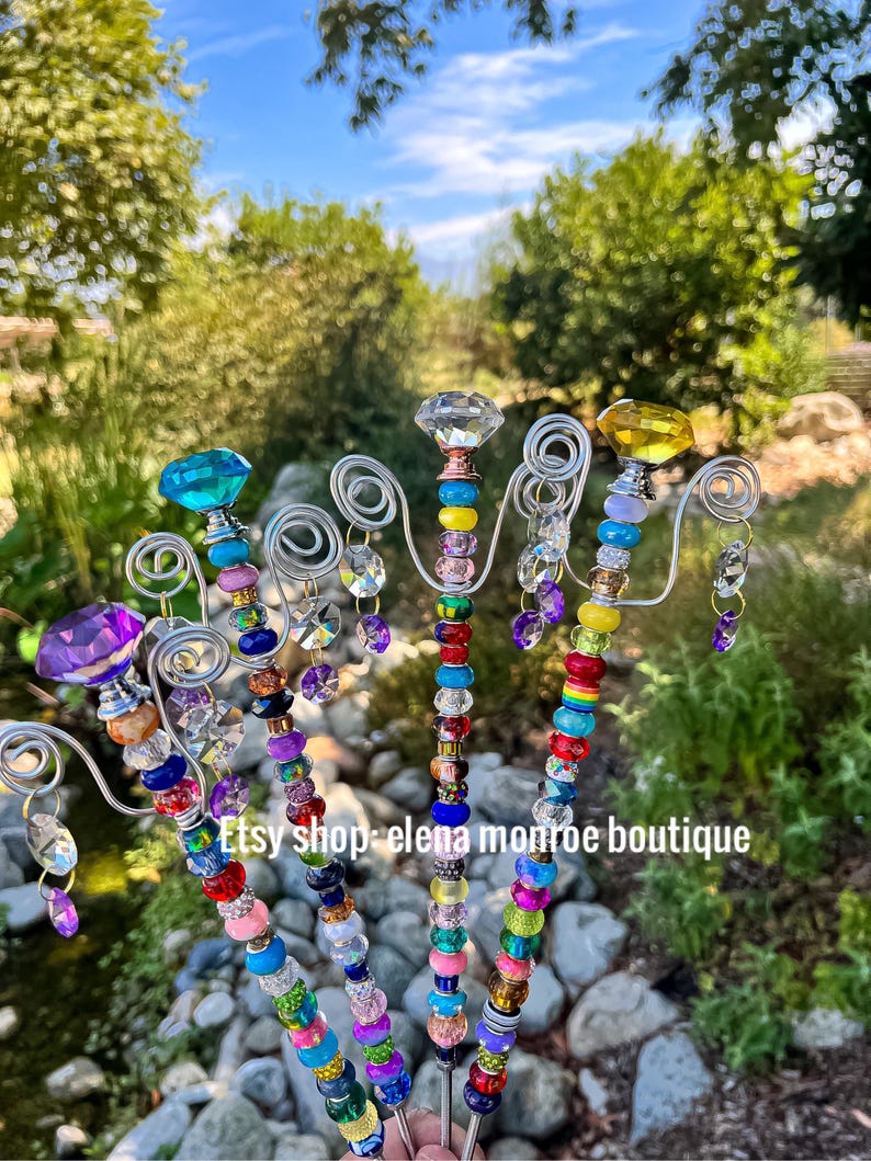 24 Inch, 14inch, 7 Inch Beaded Garden Stake, Tulip and Flower Theme ...