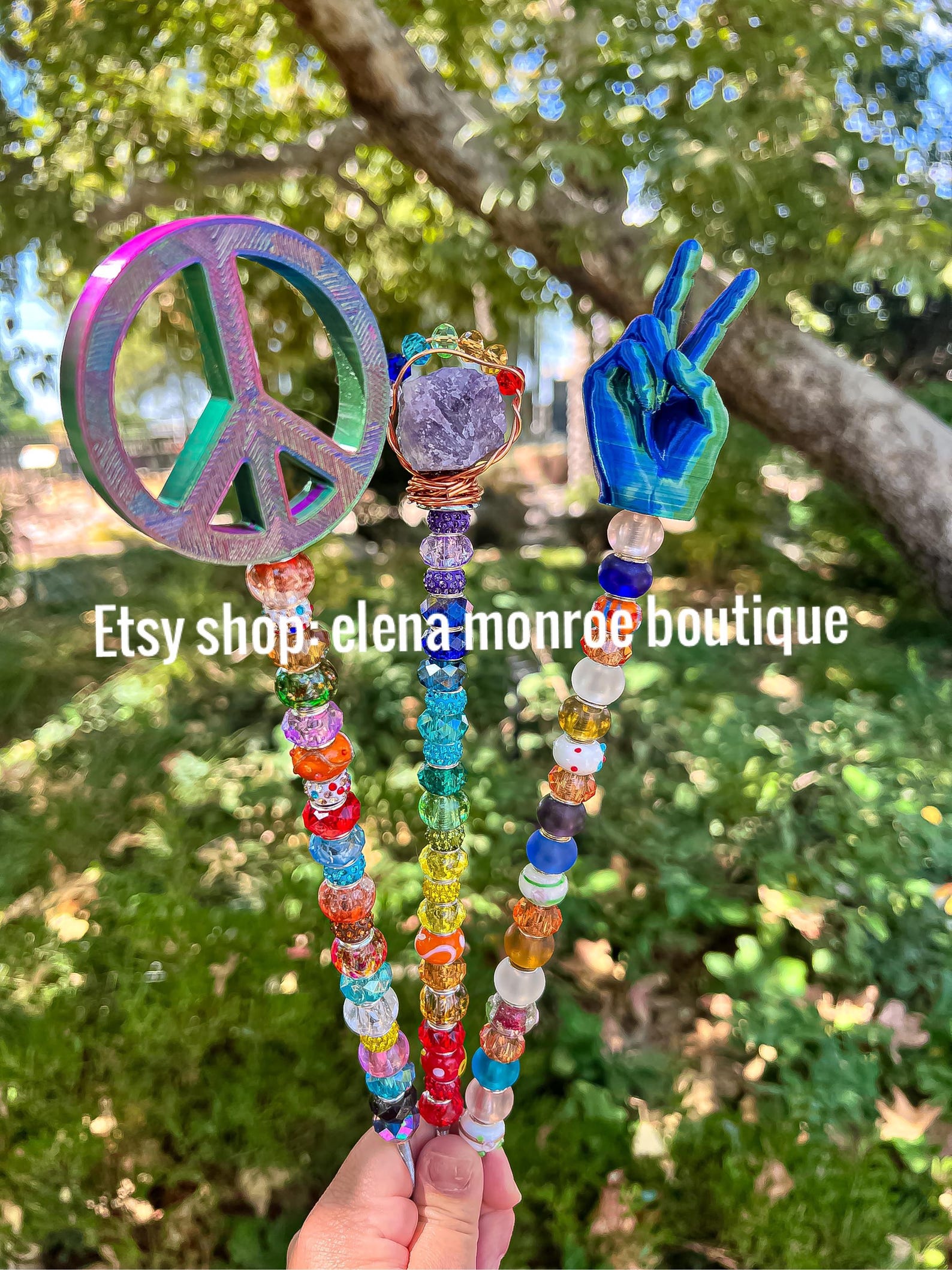 24 Inch, 15 Inch Peace and Balance Theme Glass Bead Garden Stake ...