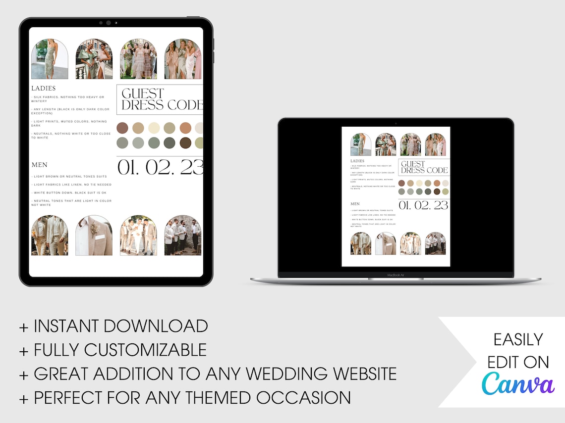 Wedding Guest Dress Code Template: Editable Canva Design (digital ...