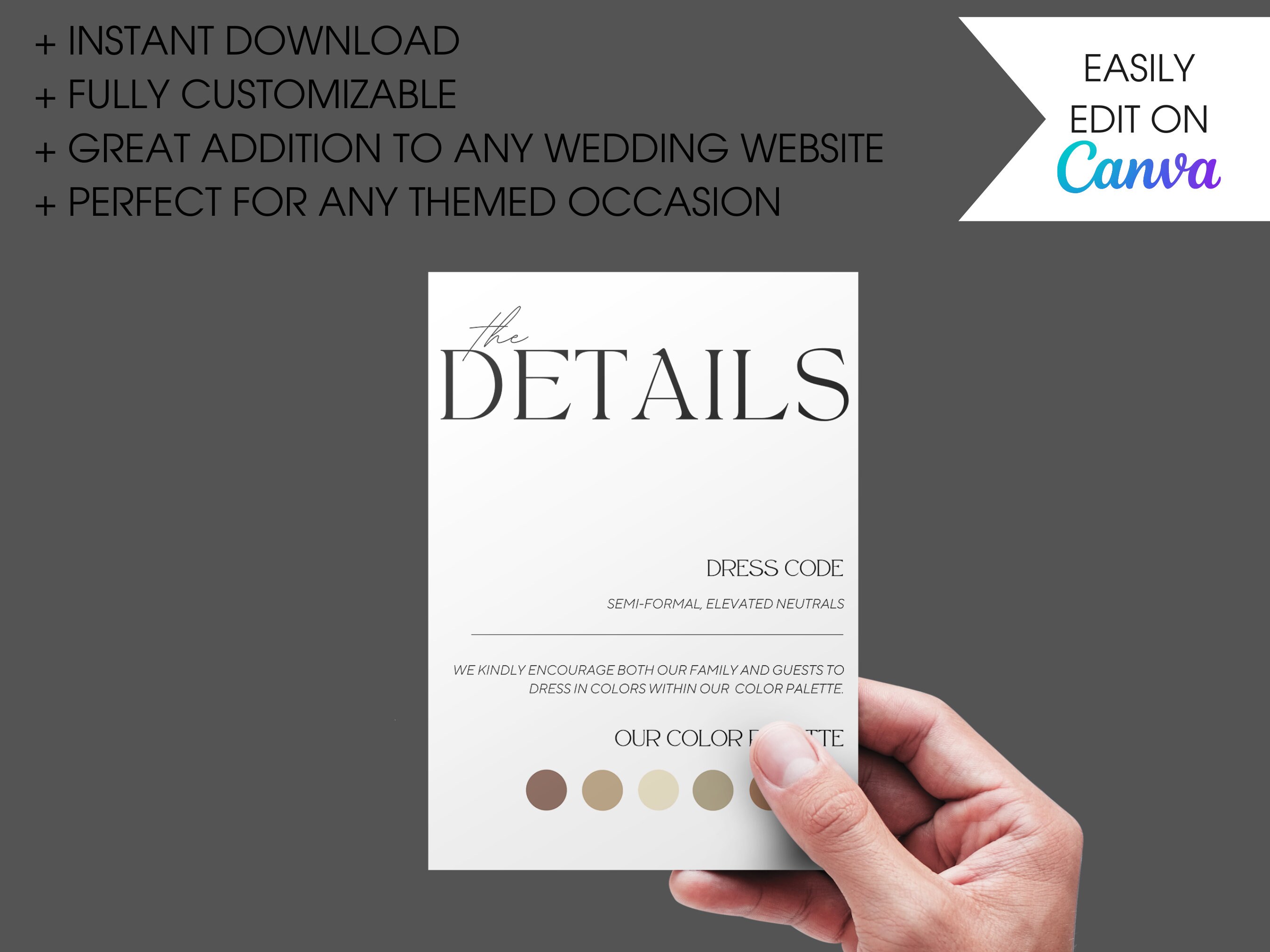 Wedding Details Page || Wedding Guest Dress Code Template. Guest Color ...