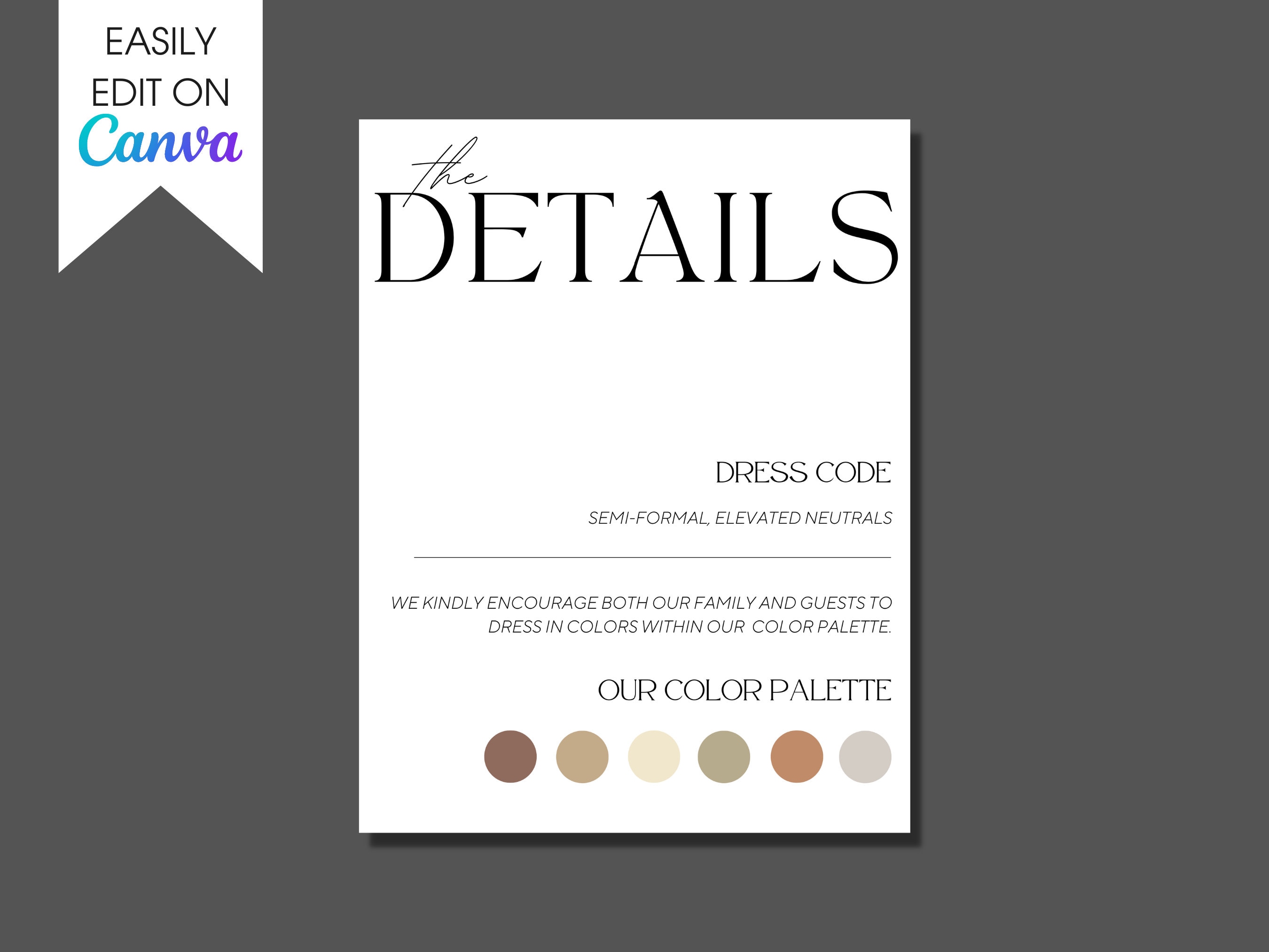 Wedding Details Page || Wedding Guest Dress Code Template. Guest Color ...