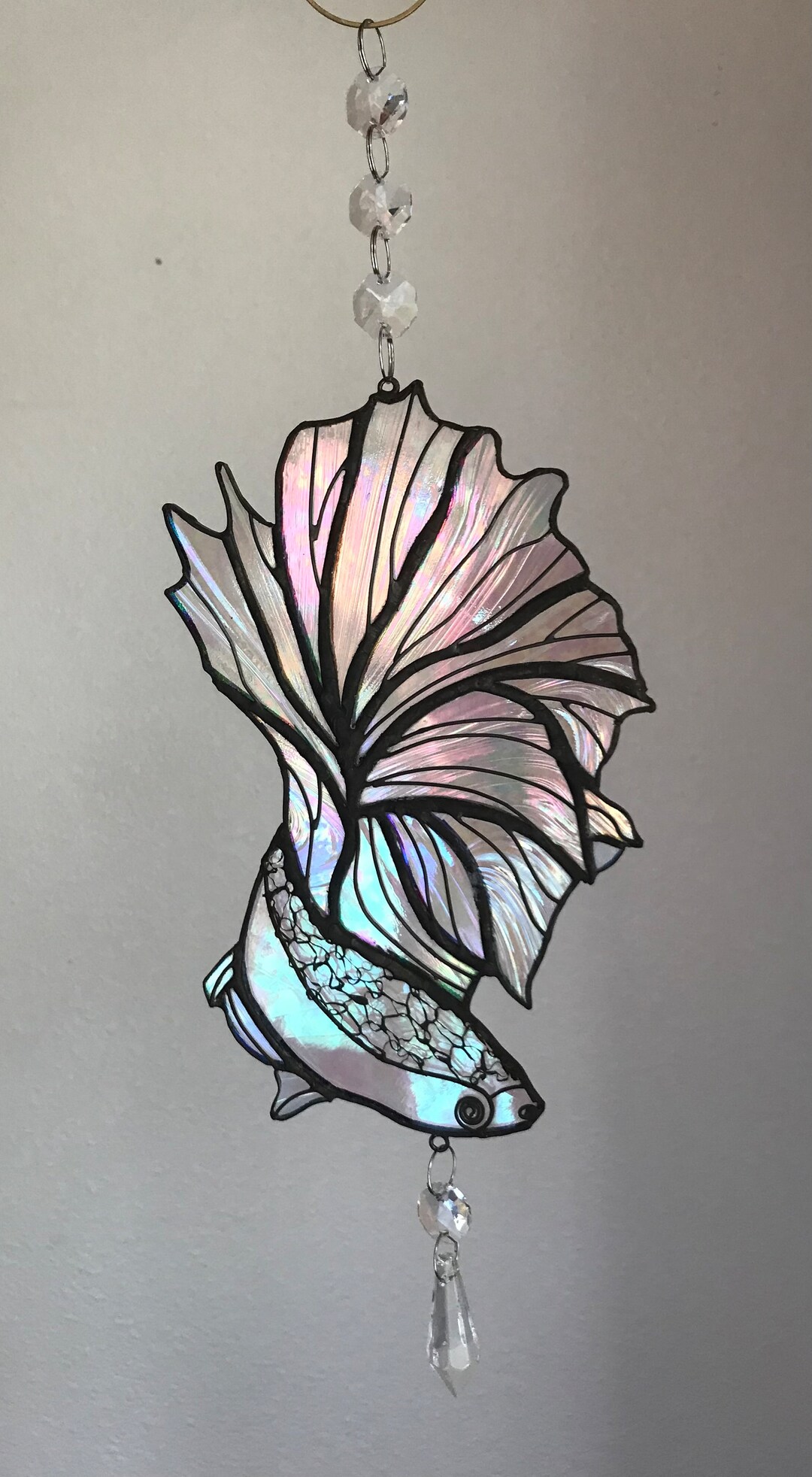 Stained Glass Suncatcher Betta Siamese Fighting Fish Iridescent Clear ...