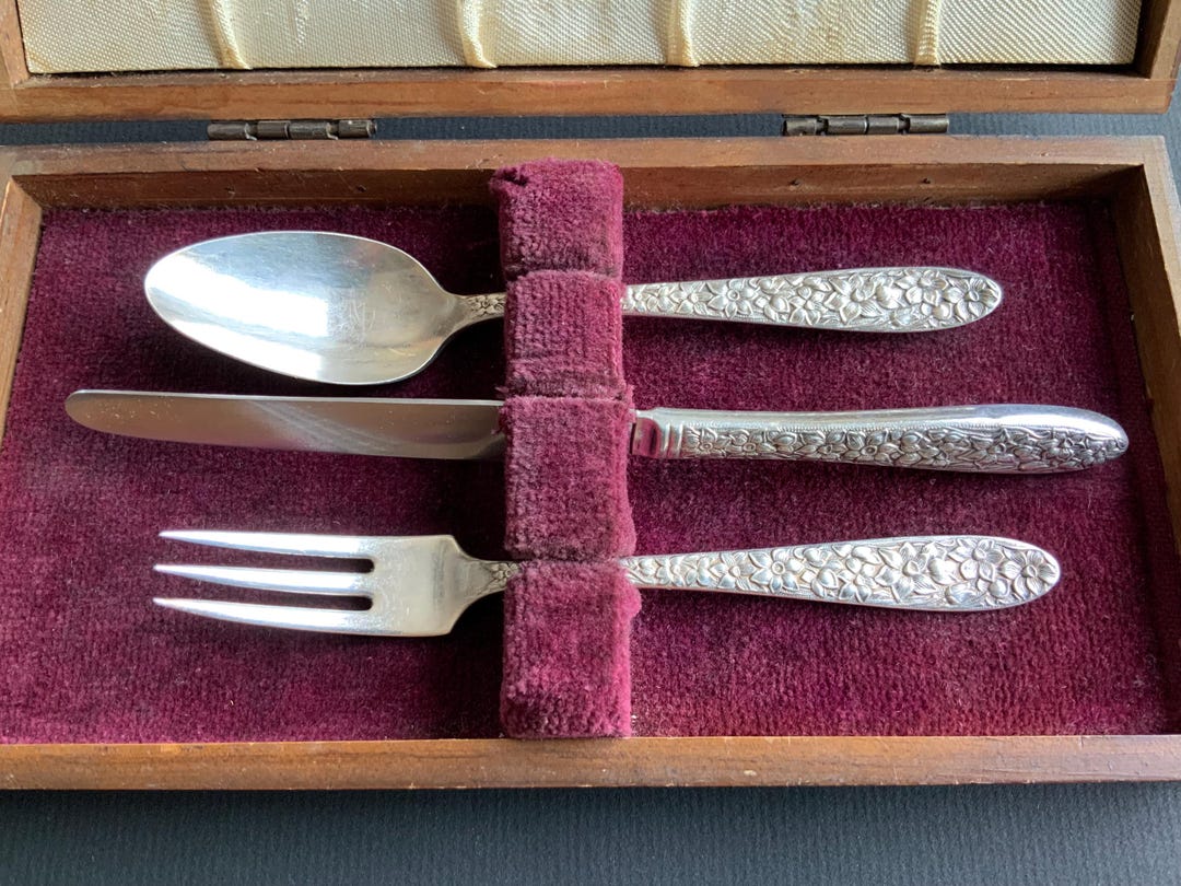 3 Piece Vintage Silverplate Youth Flatware With Floral Repousse Handles ...