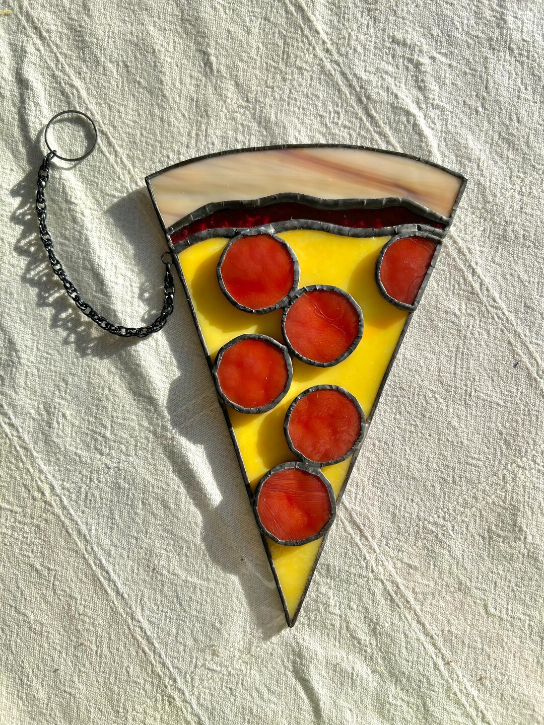 Stained Glass Pizza Slice Suncatcher Pepperoini Pizza Window Wall Decor ...