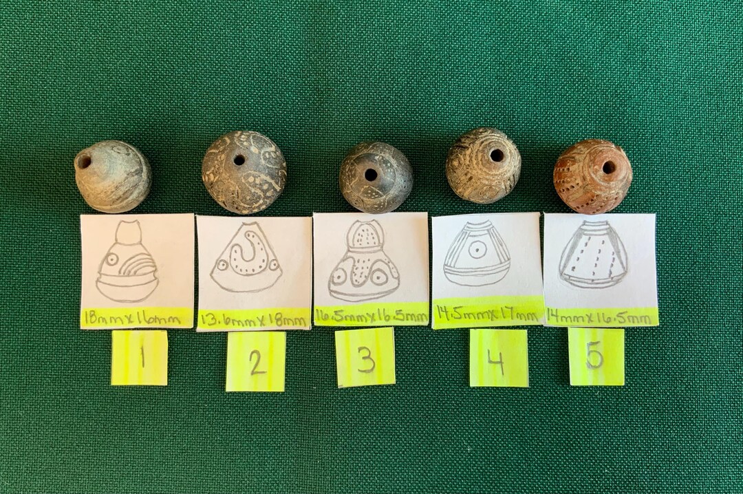Pre Columbian Spindle Whorl Beads With Geometric Patterns Authentic ...