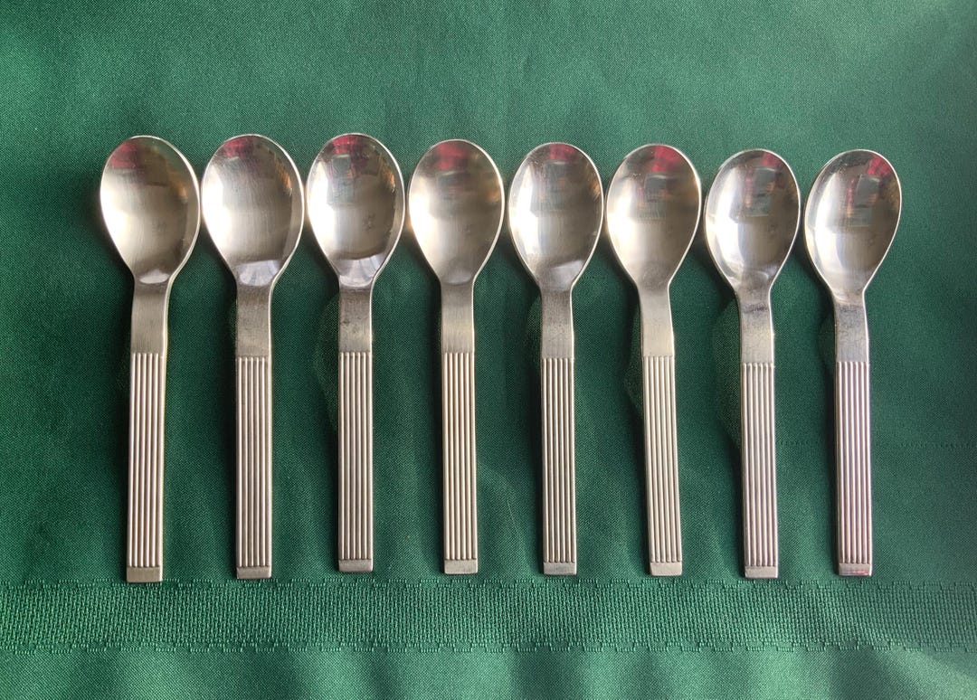 Dansk Thebe Oval Table Soup Spoon Set of 8 Vintage Stainless Steel ...