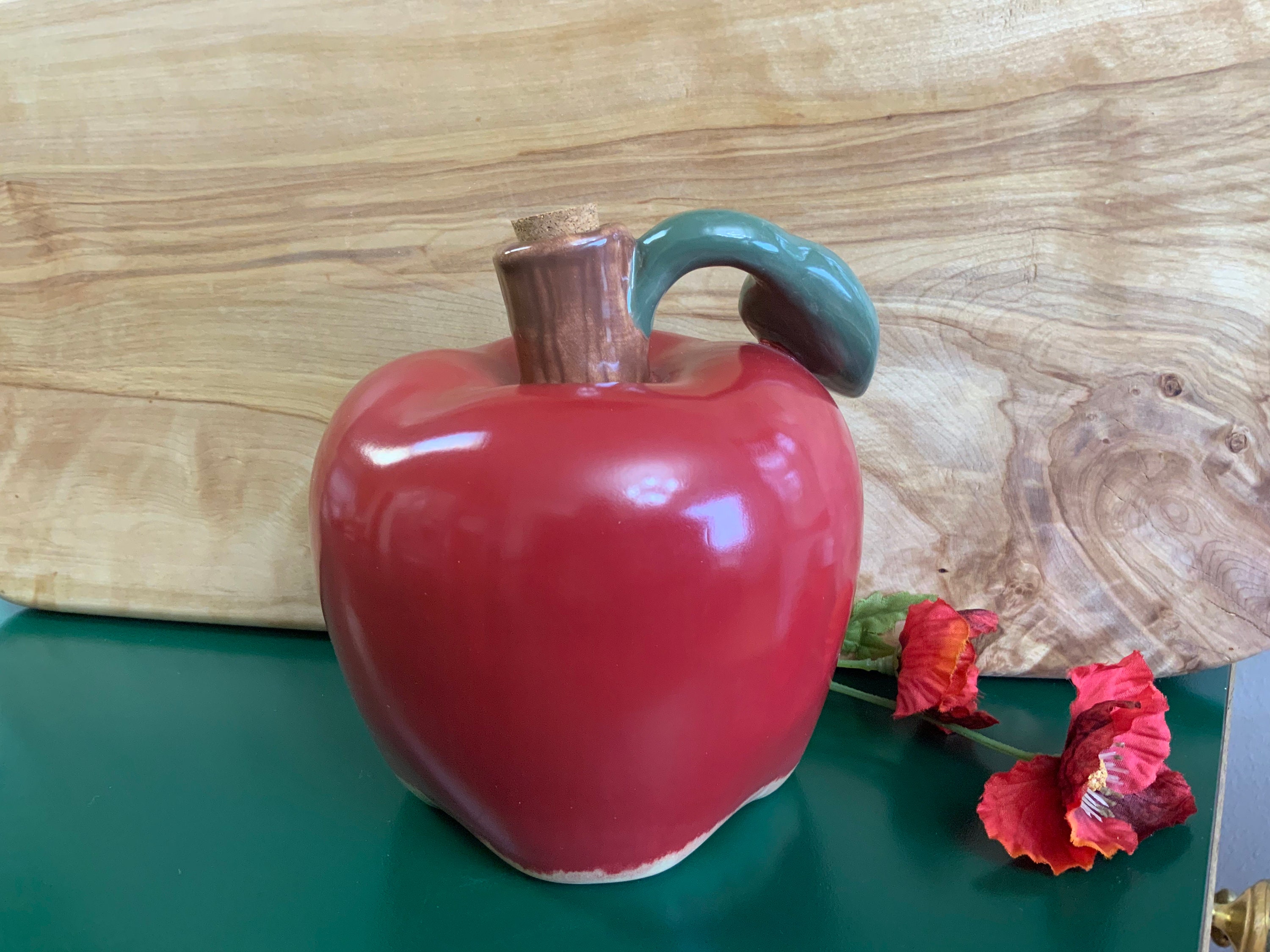 Red Apple Jug With Cork Vintage Apple Shaped Ceramic Bottle Tender ...
