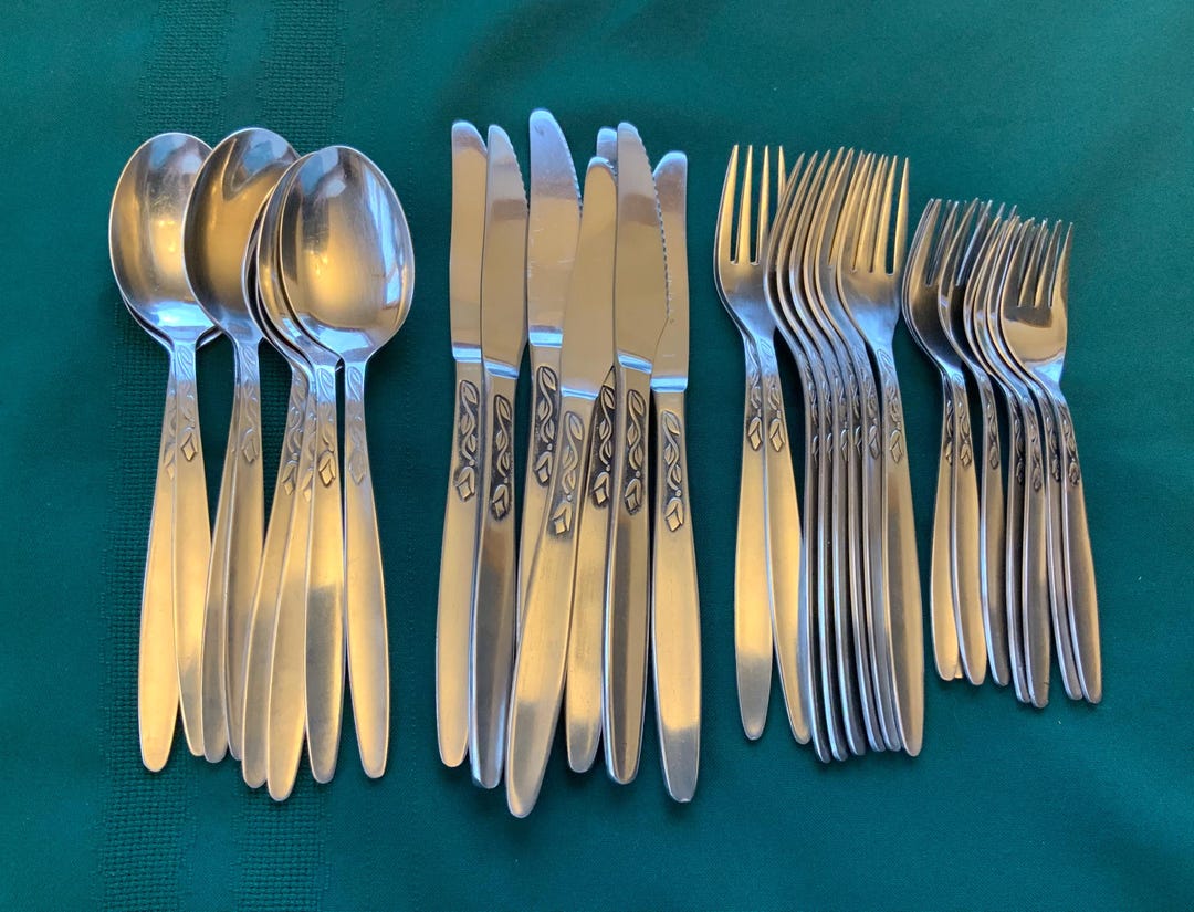 31 Piece Amefa Tulip Time Flatware Set Vintage Mid Century Modern ...