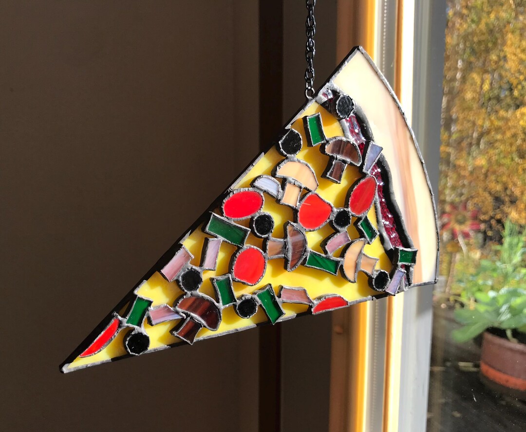 Stained Glass Suncatcher Pizza Slice With Vegetable Toppings 7 Inch ...