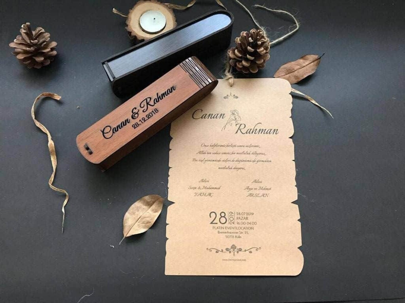Wedding Invitation Scroll Paper Wooden Box Set Custom Personalized ...