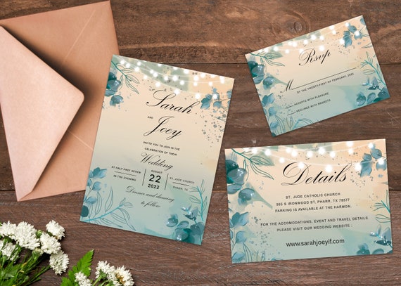 Wedding Invitation Card Set With Detail Card RSVP Card - Etsy