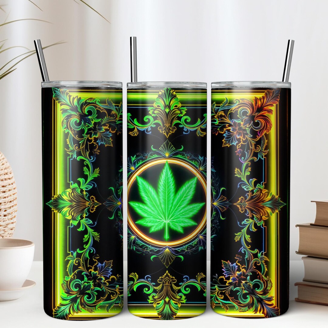 Weed Neon Marijuana Sublimation Seamless Design | Skinny Tumbler Wrap ...