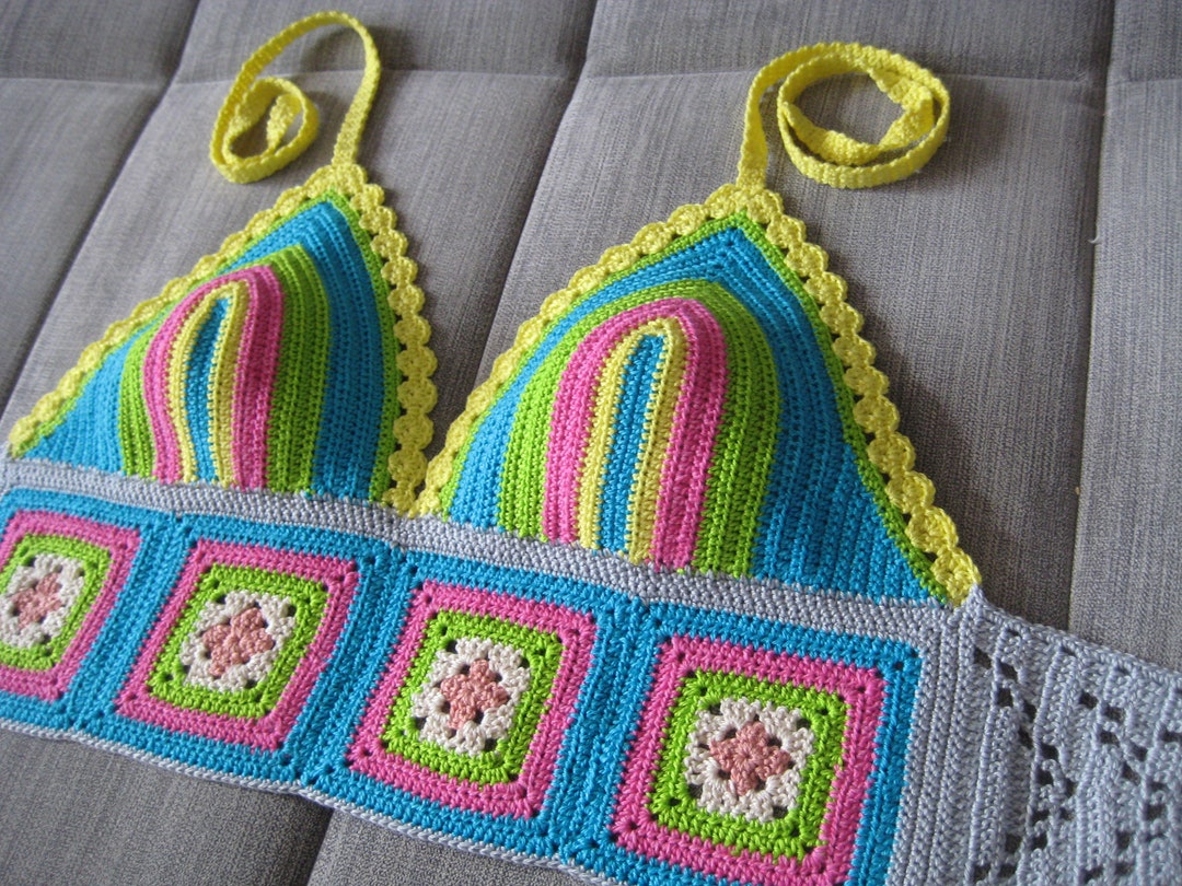 Crochet Bikini Top Rainbow Cotton Bralette , Beach Cover Up - Etsy