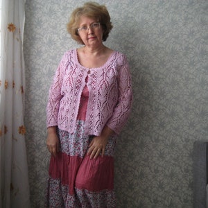 Pink Crochet Jacket Cropped Cardigan in Vintage Style Cotton Buttoned ...