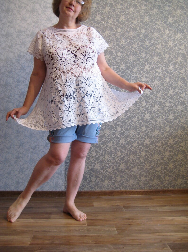 Crochet Cotton Tunic Plus Size White Beach Tunic and Everyday - Etsy