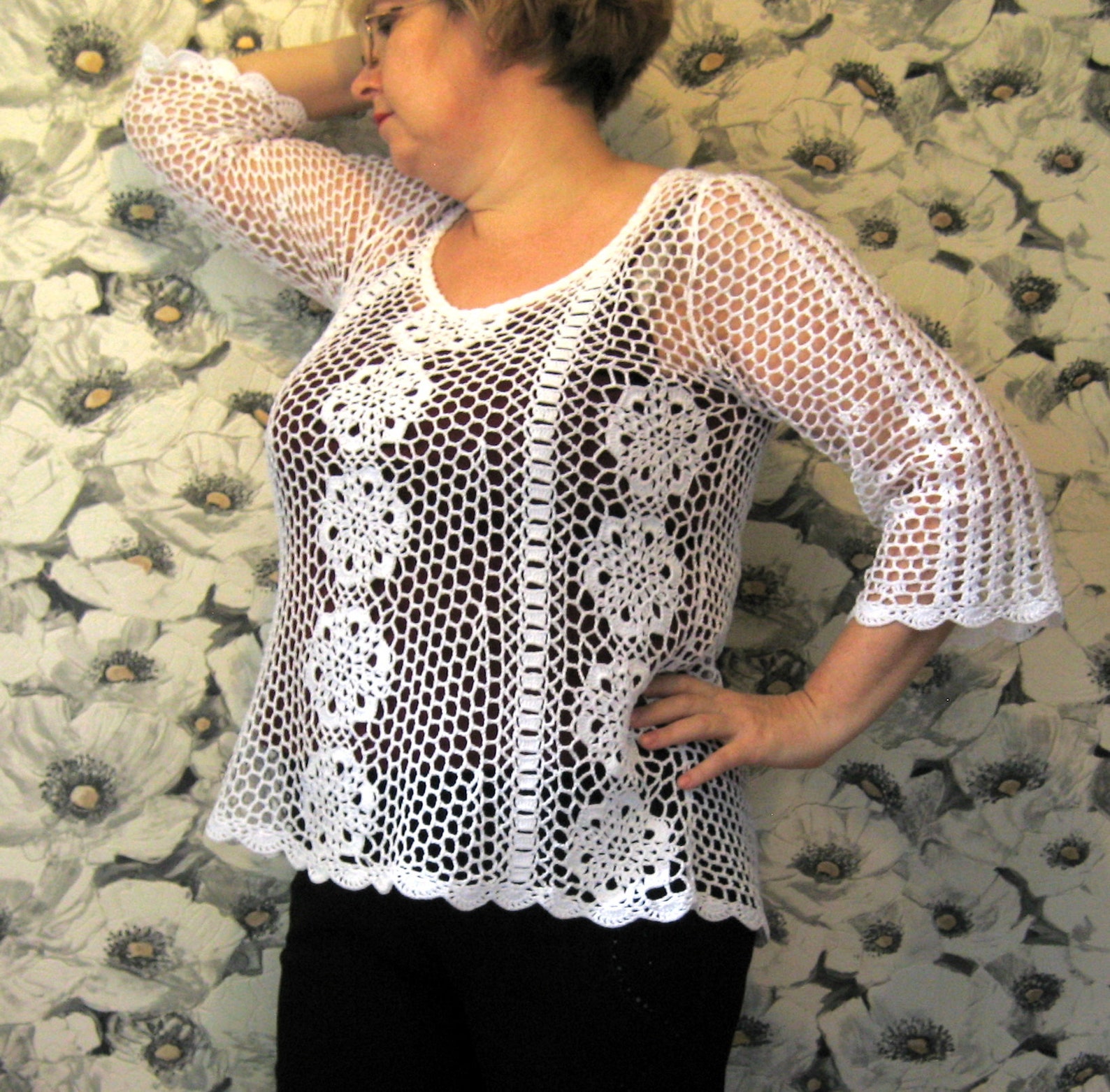 Crochet Tunic Plus Size Clothing Cotton White Long Sleeve - Etsy