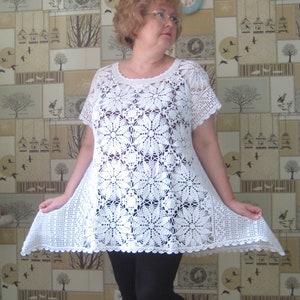 Crochet Plus Size Tunic White Tunic Crochet Mini Dress - Etsy
