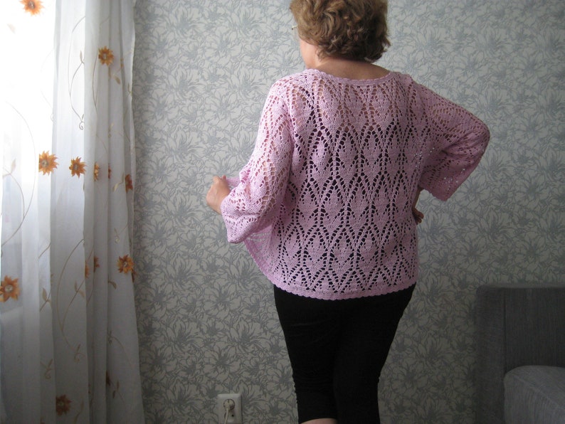 Pink Crochet Jacket Cropped Cardigan in Vintage Style Cotton Buttoned ...
