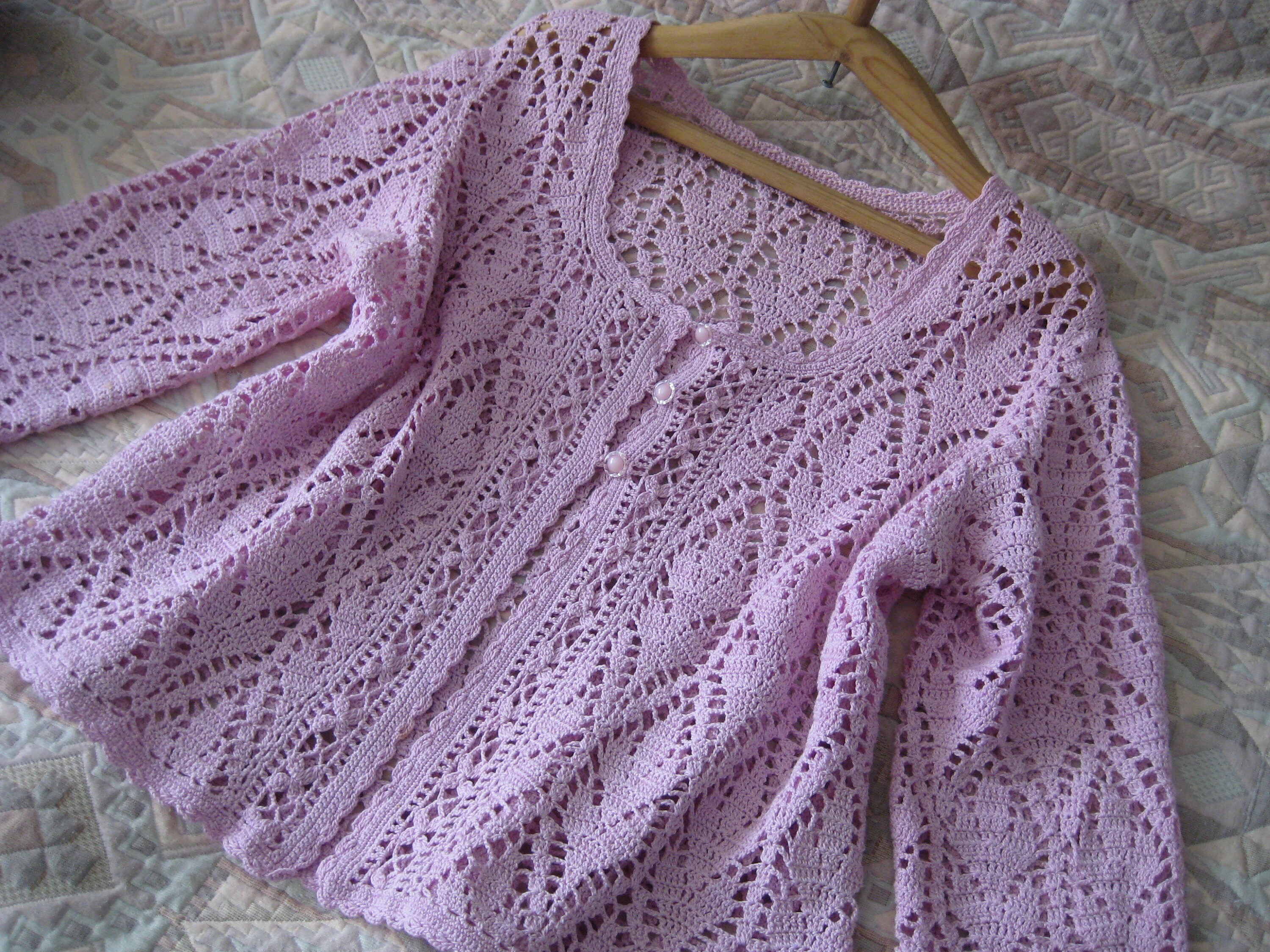 Pink Crochet Jacket Cropped Cardigan in Vintage Style Cotton Buttoned ...