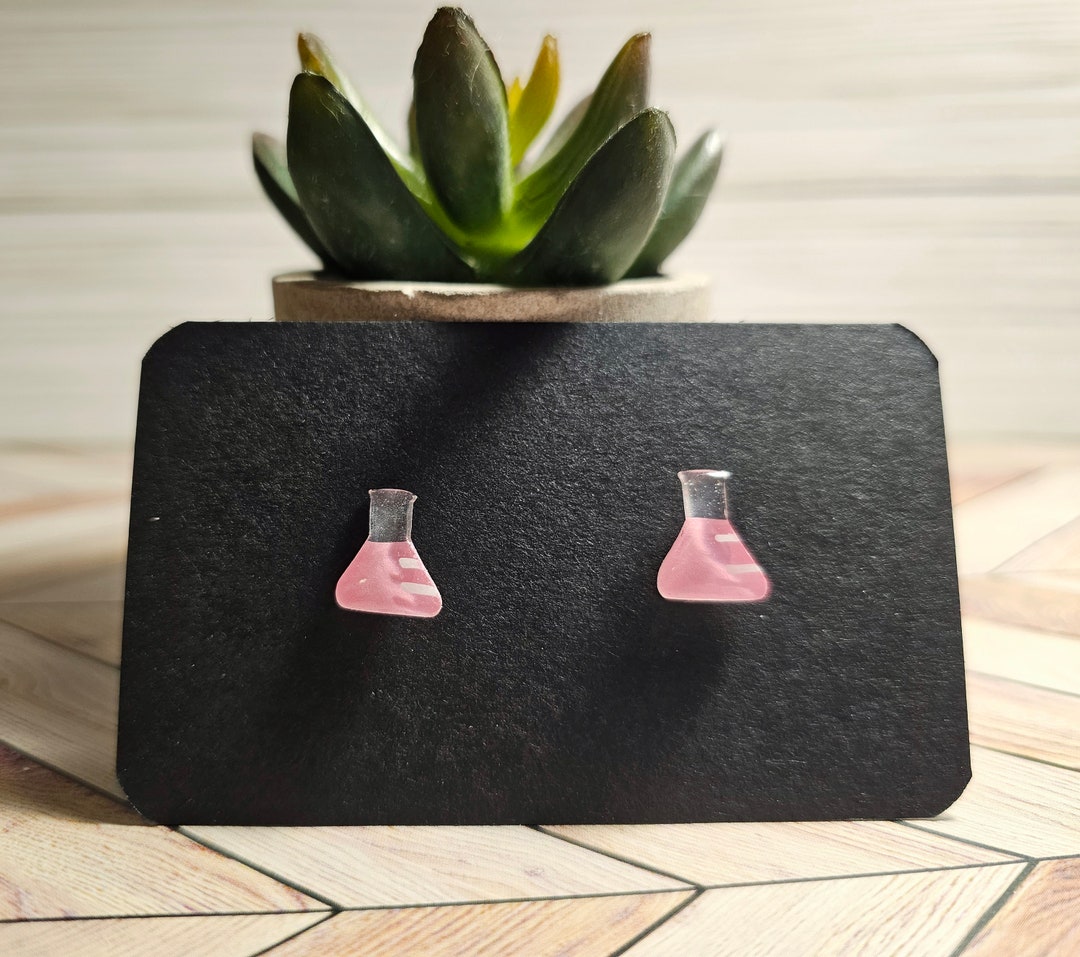 Pink Erlenmeyer Flask Stud Earrings - Etsy