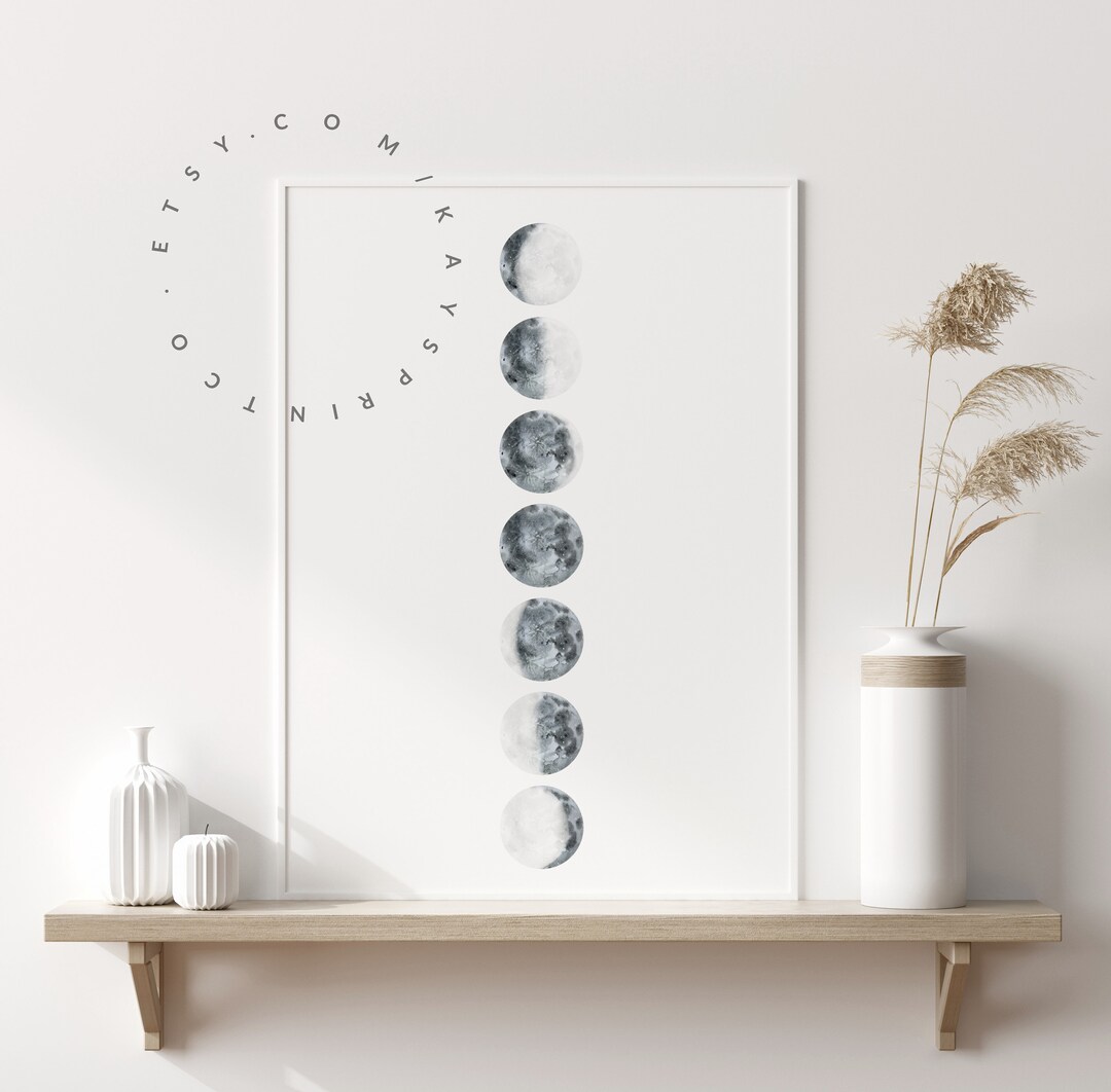 Phases of the Moon Digital Art Print / Moon Phases Printable, Moon ...