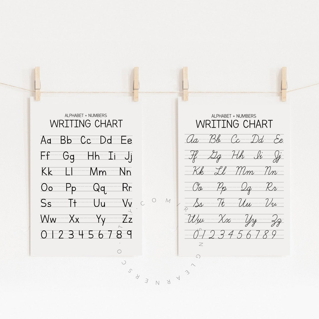 Cursive and Print Writing Charts Digital Poster Prints / Alphabet ...