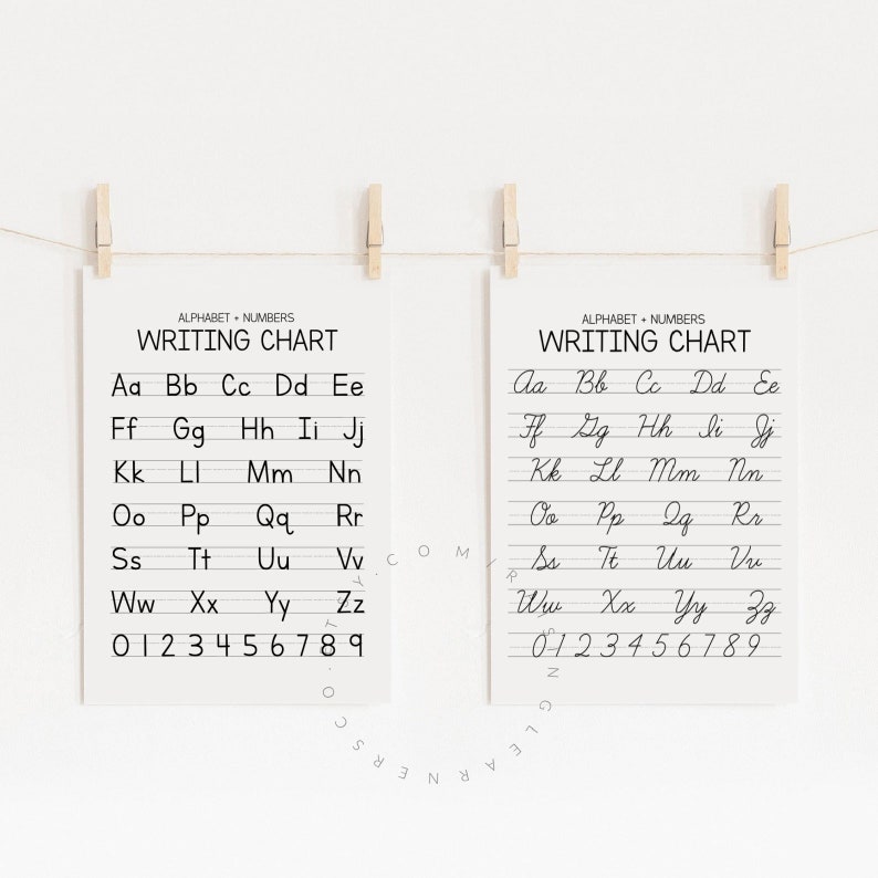 Cursive and Print Writing Charts Digital Poster Prints / | Etsy