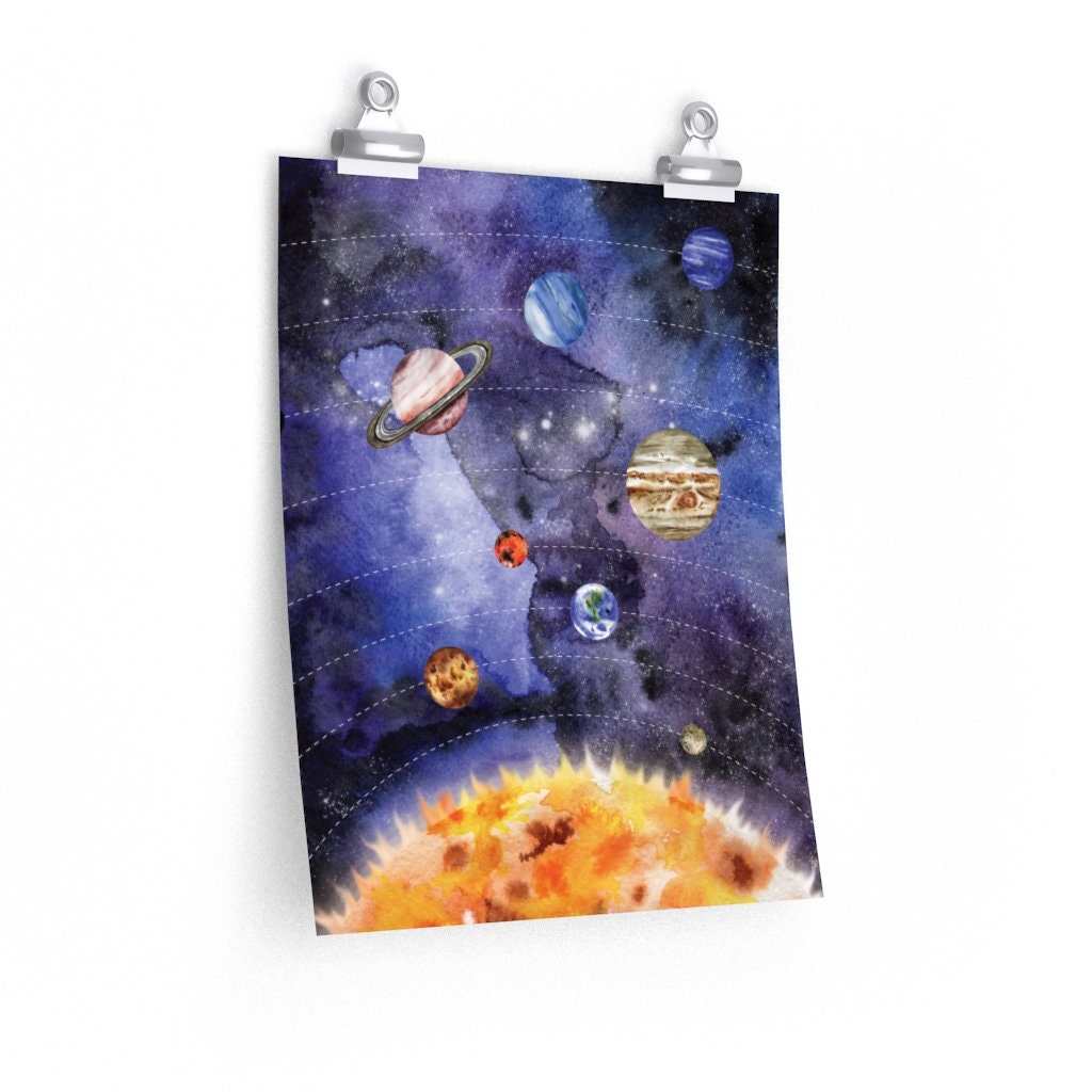 Watercolor Solar System Poster unframed / Solar System Print, Stars and ...