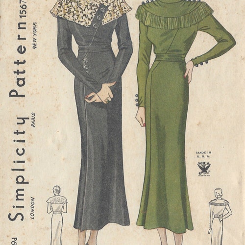 Vintage Sewing Pattern 1930s Dress 2 Styles Fitted Kick Pleat Etsy