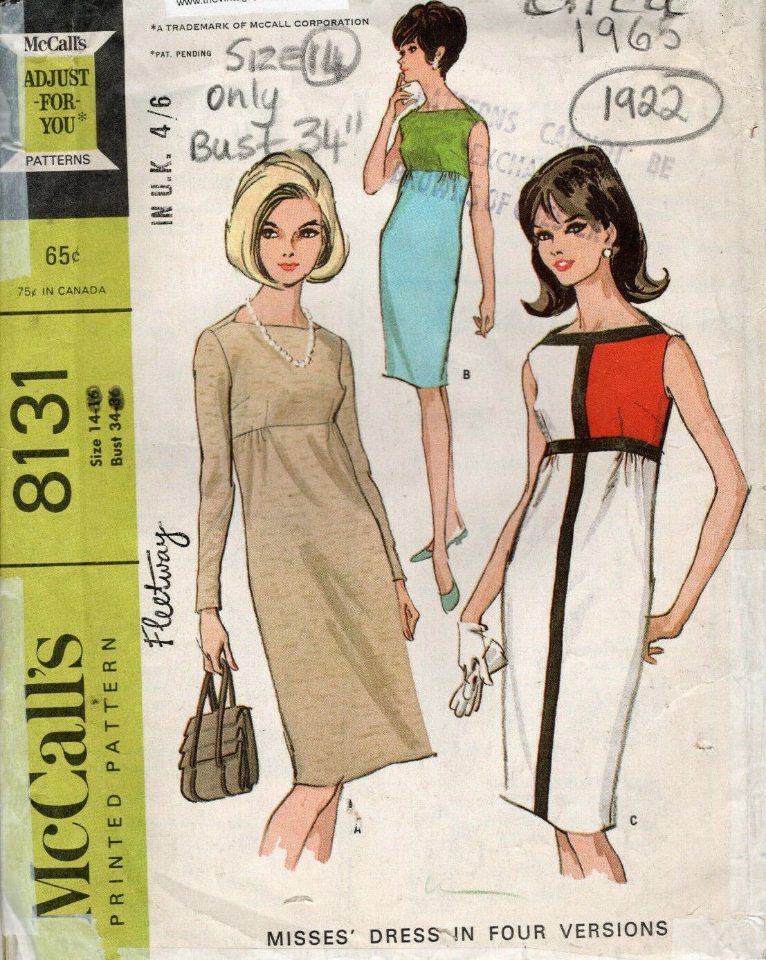 Mondrian Dress Pattern 8131 - Etsy