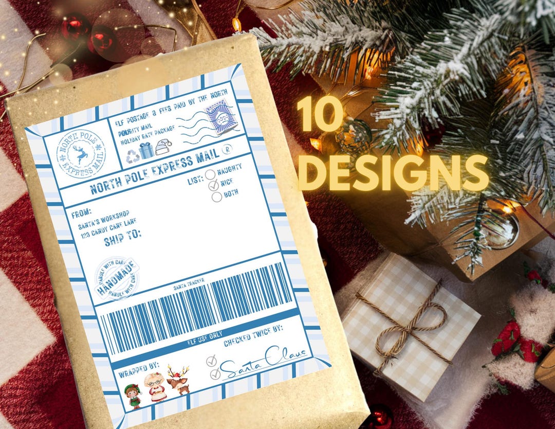 North Pole Post, Elf Postage Label, North Pole Express Shipping Label ...