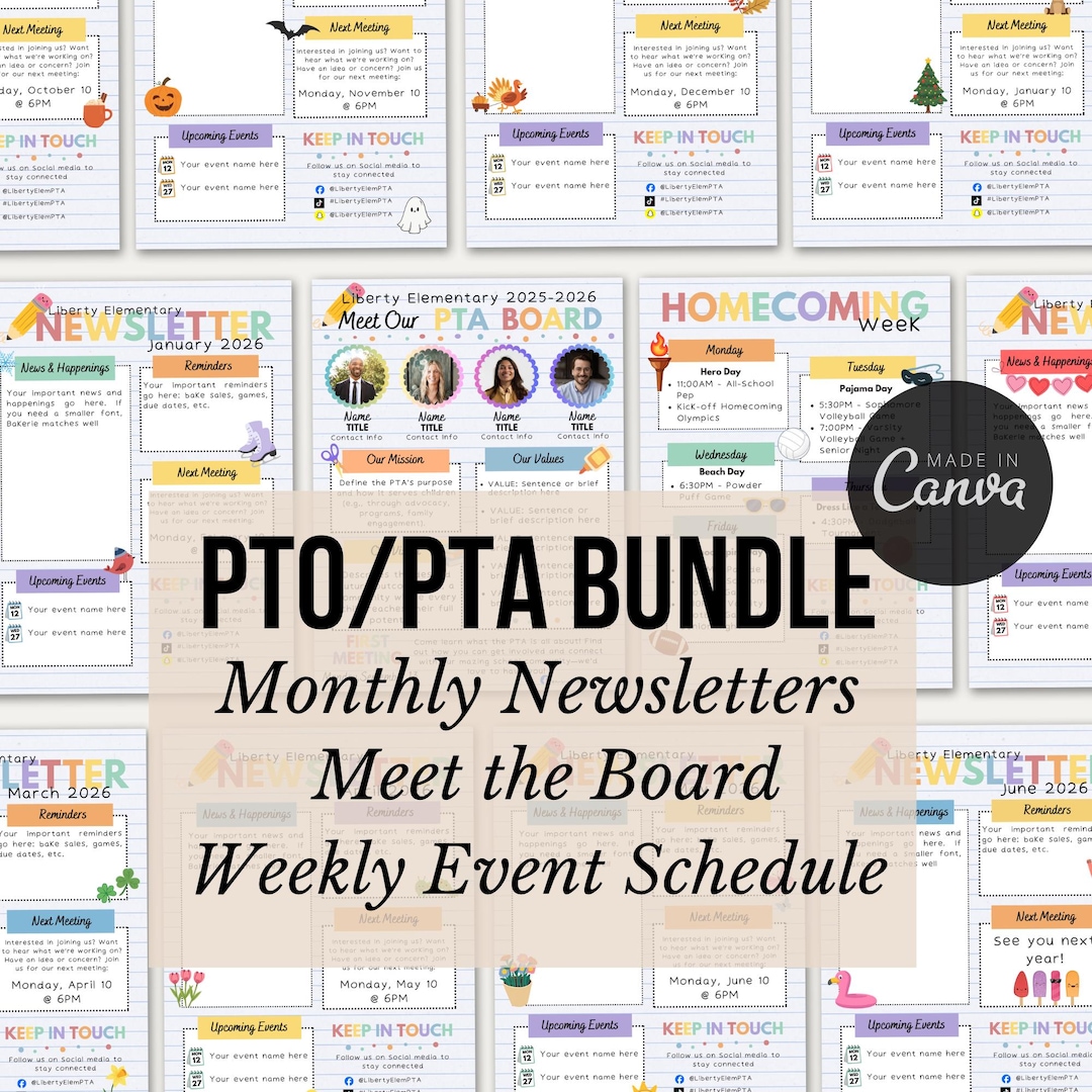 Editable PTO/PTA Newsletter Bundle, Meet the Board, Monthly Newsletter ...