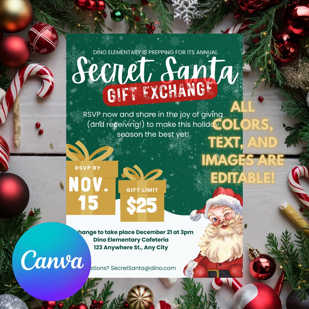 Customizable Gift Exchange Flyer for School or Work, Editable Secret ...