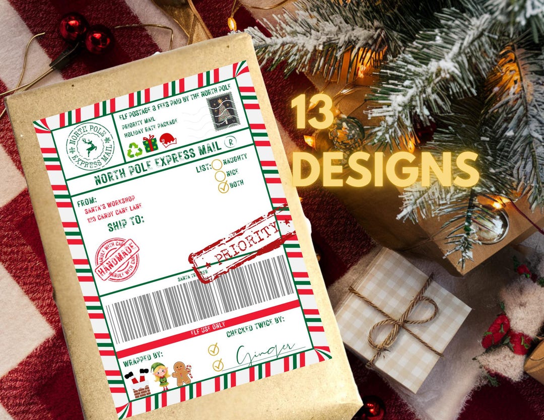 PRINTABLE Custom Elf Postage Label Template, Personalized Christmas ...