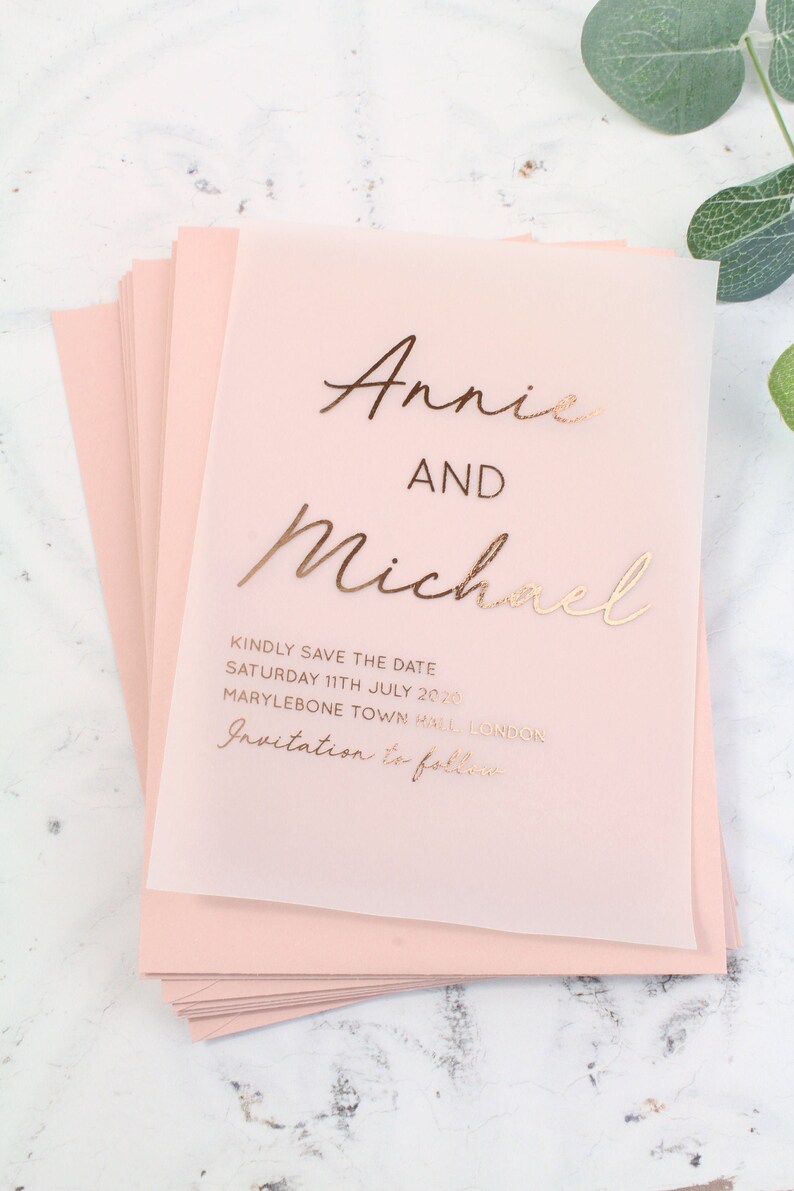 Foil Vellum Save the Date With Matching Envelopes 6x4 Inches | Etsy UK