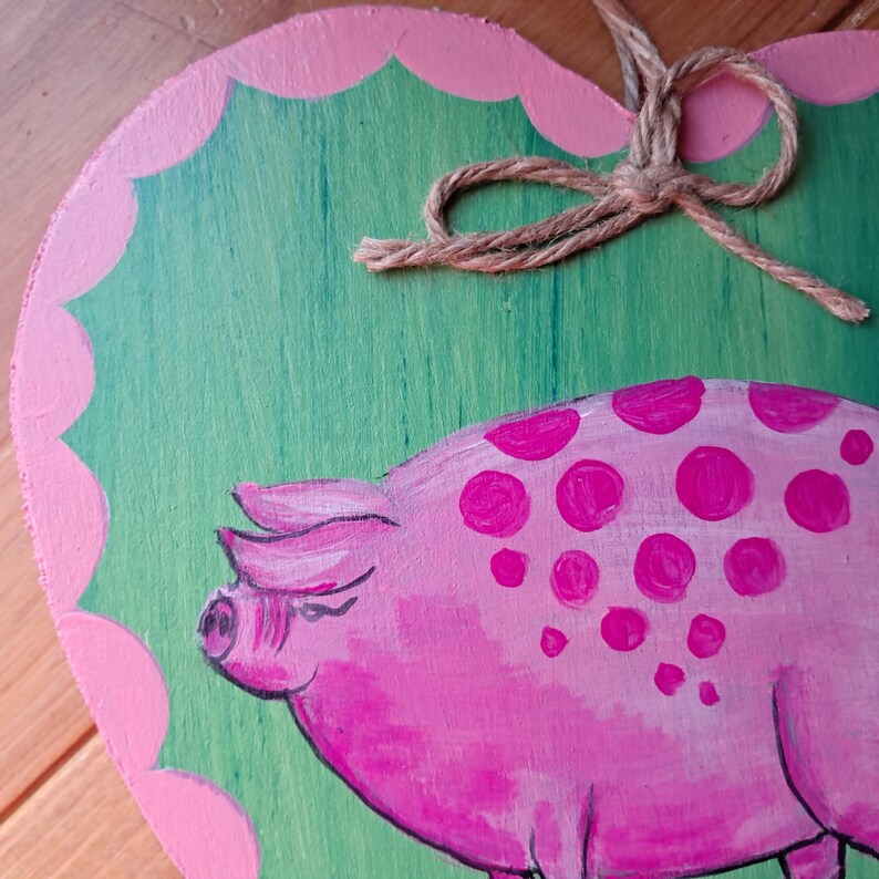 Wooden Heart. Hand Painted. Kitchen. Pig. Decoration. Fantasy. Gift.art ...