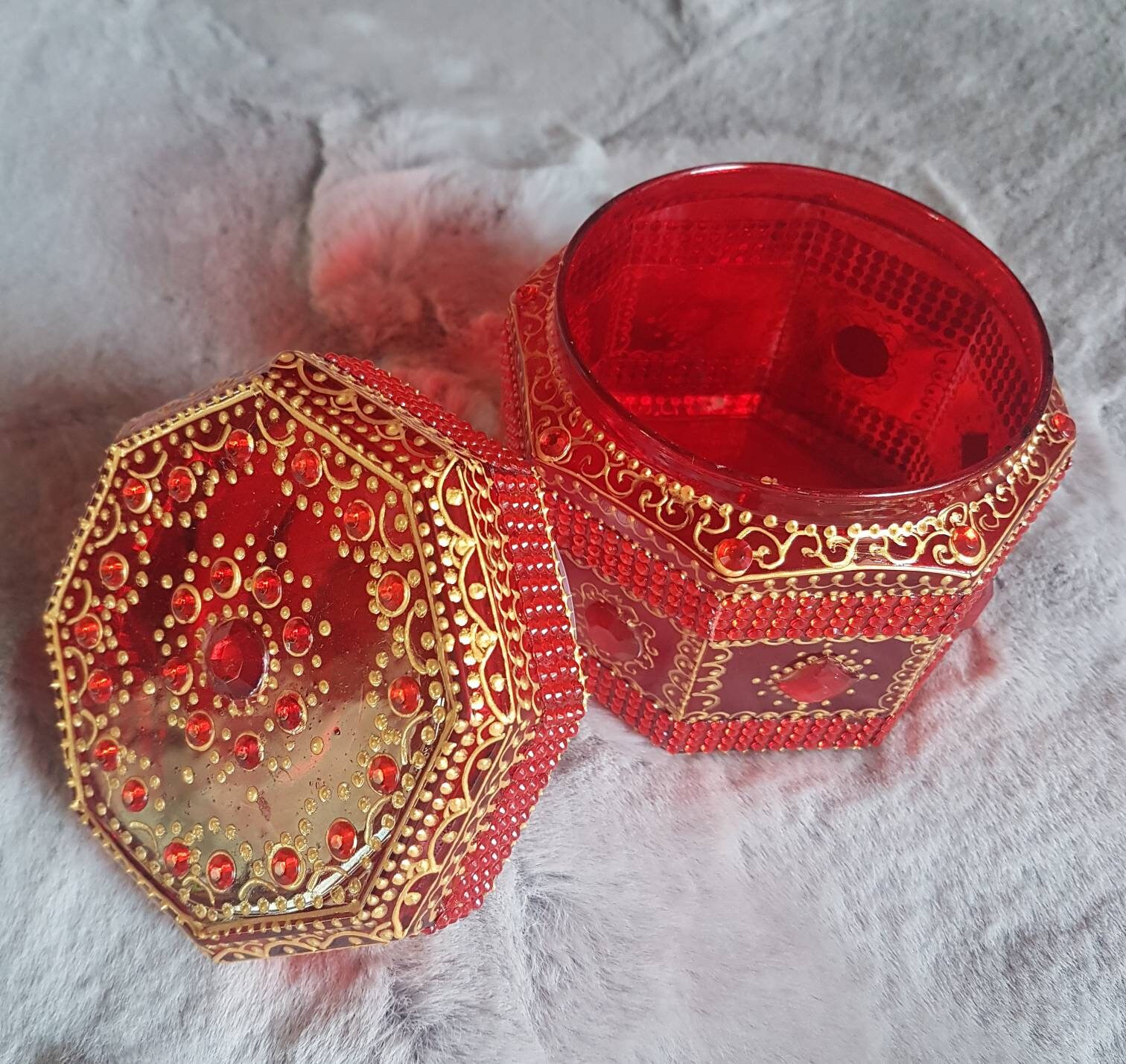 Octagonal Glass Box. Jewelry Box. Red.oriental Style.hand Painted. Boho ...