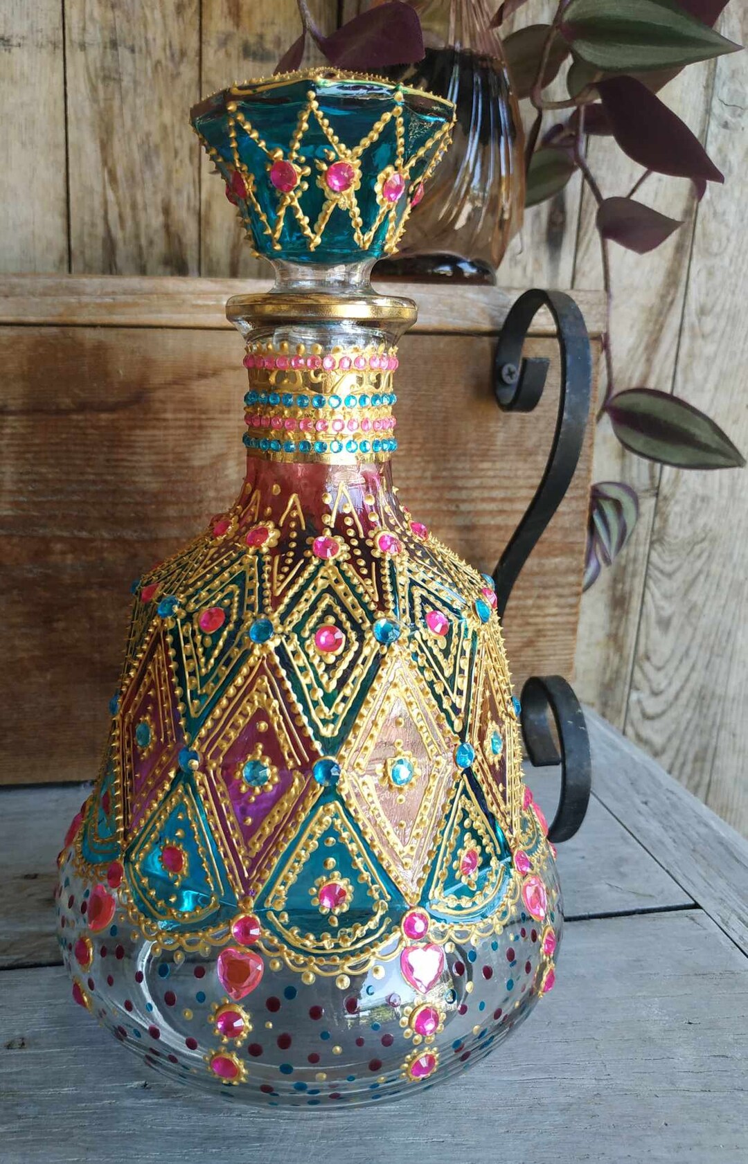 Hand Painted Bottle. Oriental Style. Hand Paint. Glass Art. Glass ...