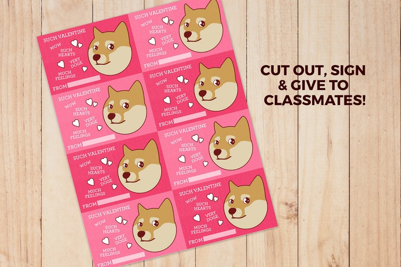 Printable Doge Classroom Valentines "such Valentine" - Funny Valentine ...